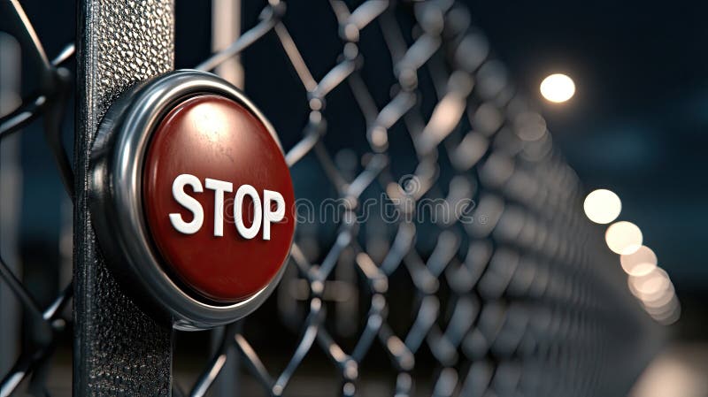 Red Button Marked As Stop on Stainless Steel Panel Indicates Safety ...