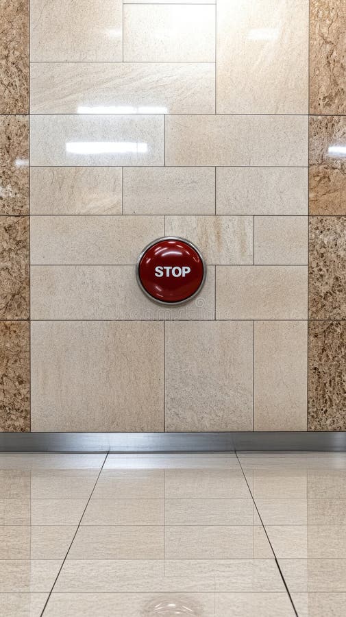 Red Button Marked As Stop on Stainless Steel Panel Indicates Safety ...