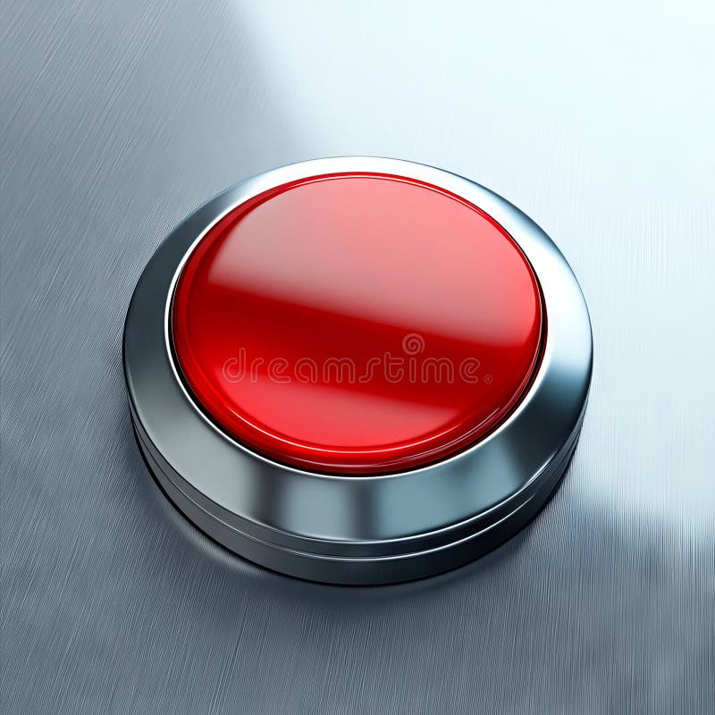 A Red Button on a Metal Surface Stock Image - Image of color, silver ...
