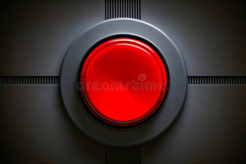 Red Button on the Metal Wall, Closeup View. Created with Generative AI ...