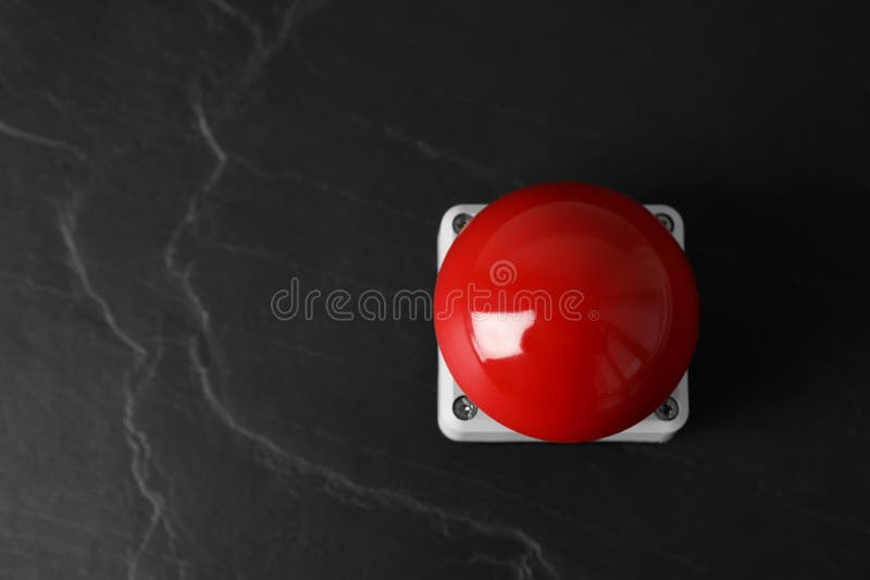 Red Button of Nuclear Weapon on Black Background, Top View with Space ...