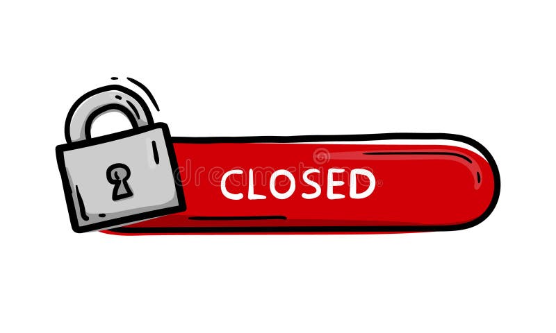 Red Button with a Padlock and Text Closed. Hand Drawn Design Element ...