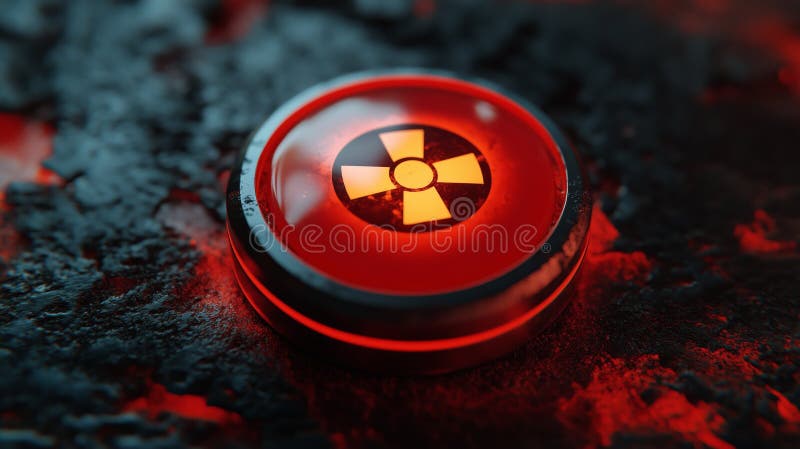 Red Button with Radioactive Symbol Glowing in the Dark Stock ...