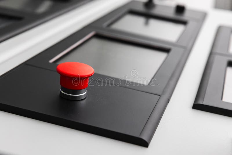 Red Button and Sensor Screens on a Modern Ship Control Panel Stock ...