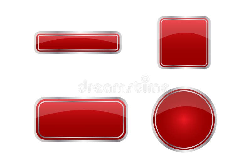 Red Button Shapes. Shiny Glass Symbol. Interface Application Vector Elements. Web Click Icons ...