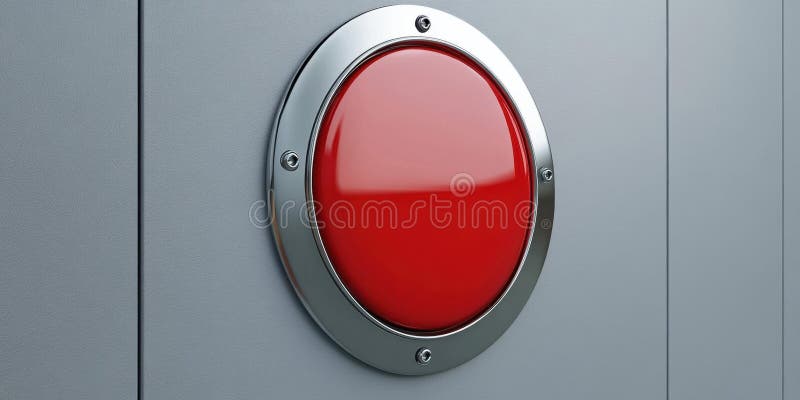 Red Button Shines on Gray Wall, Industrial Design Concept Stock ...