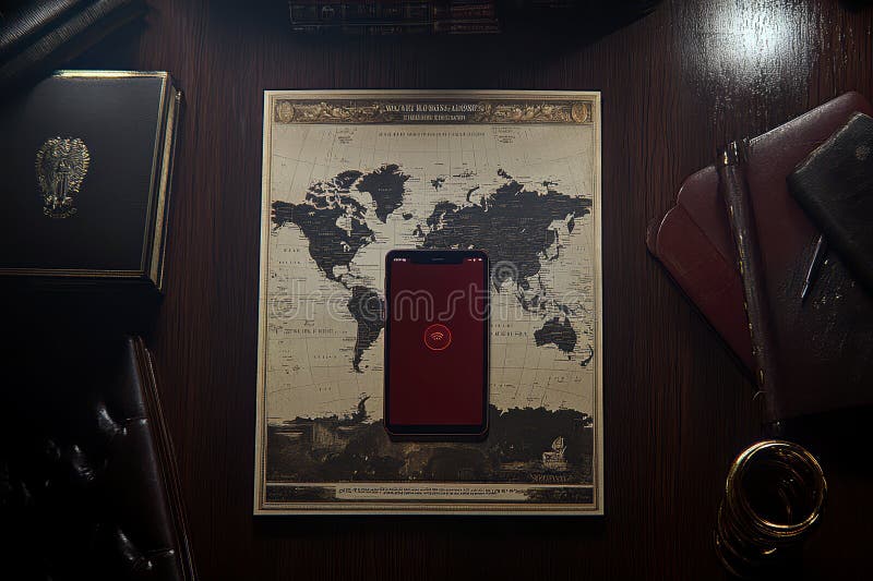 Red Button on Smartphone Displaying Nuclear Threat on World Map Stock ...