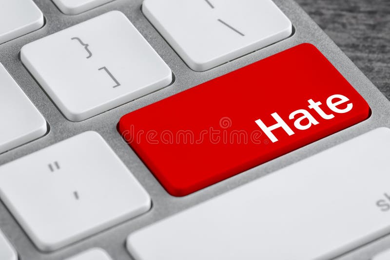 Red Button with Text Hate on Computer Keyboard, Closeup Stock Photo ...