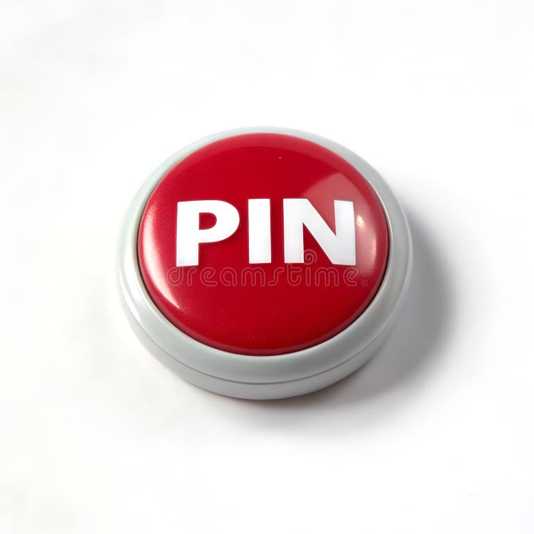 A Red Button with a White Background and a White Circle with the Word "Pin" on it Stock ...