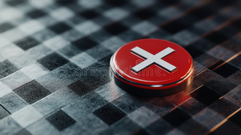 Red Button with White Cross on Textured Surface Indicating a Cancel ...