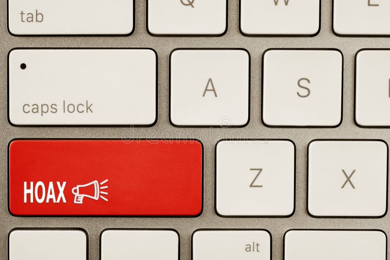 Red Button with Word Hoax and Loudspeaker on Computer Keyboard, Top ...