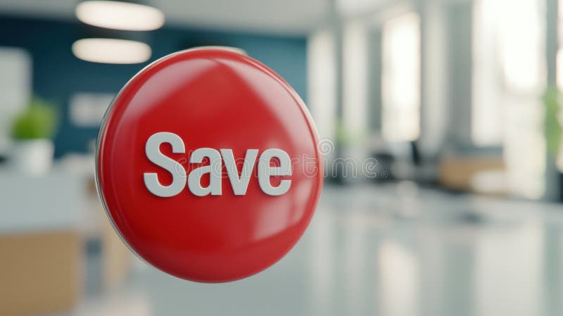 A Red Button with the Word Save on it in a Room, AI Stock Photo - Image ...