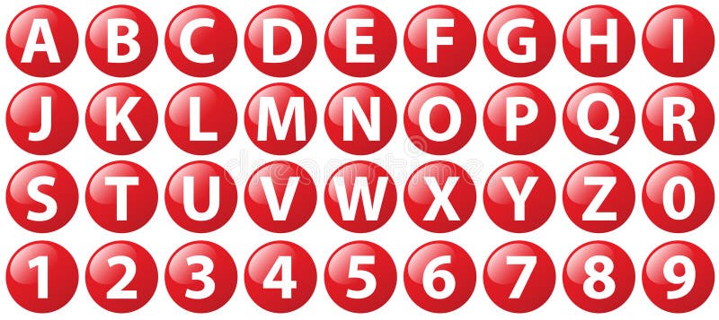 Red Buttons, Alphabet Letters and Numbers, Vector Illustration Stock ...