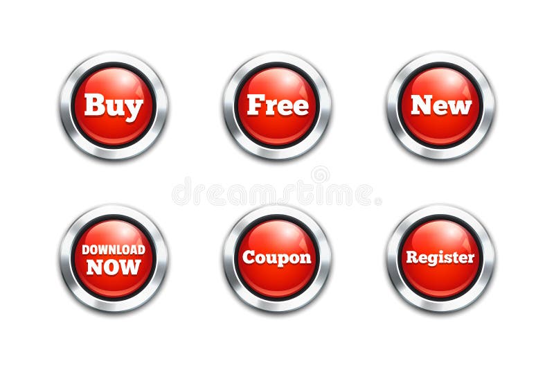 Round Chrome Button Collection on Transparent Background. Vector Metal ...