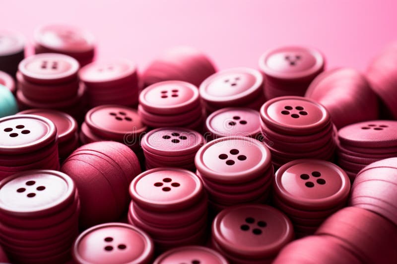 Red Buttons on Textured Surface, Sewing Essentials with Pink Backdrop ...