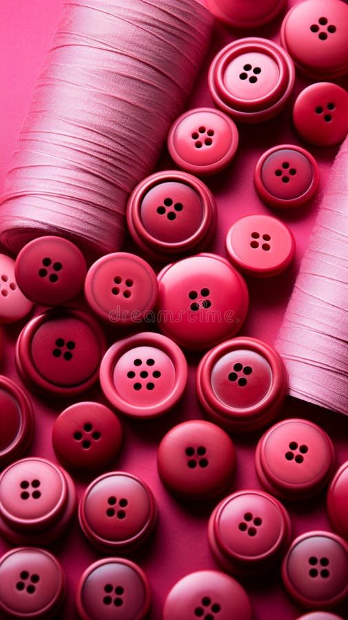 Red Buttons on Textured Surface, Sewing Essentials with Pink Backdrop ...