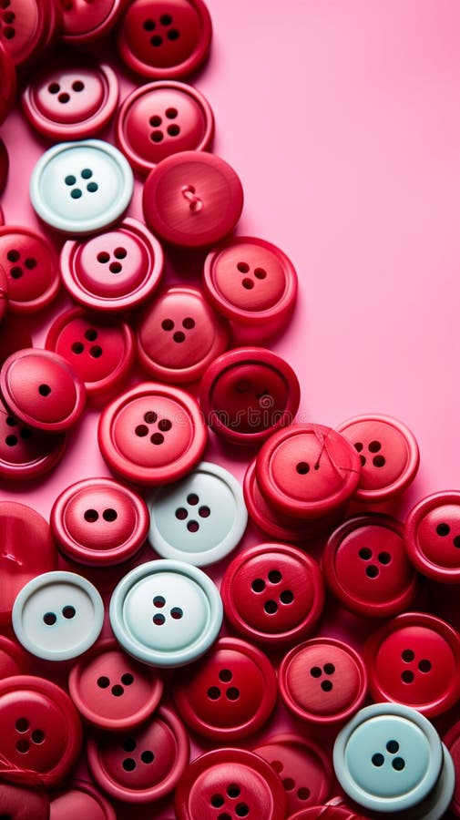 Red Buttons on Textured Surface, Sewing Essentials with Pink Backdrop ...