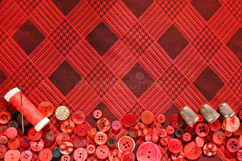Red Buttons, Thimble, Thread and Needle for Sewing. Seamstress Set ...