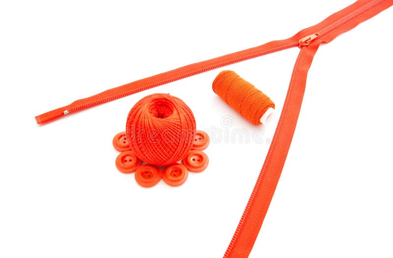 Red Buttons, Zipper and Thread Stock Image - Image of buttons, reel ...