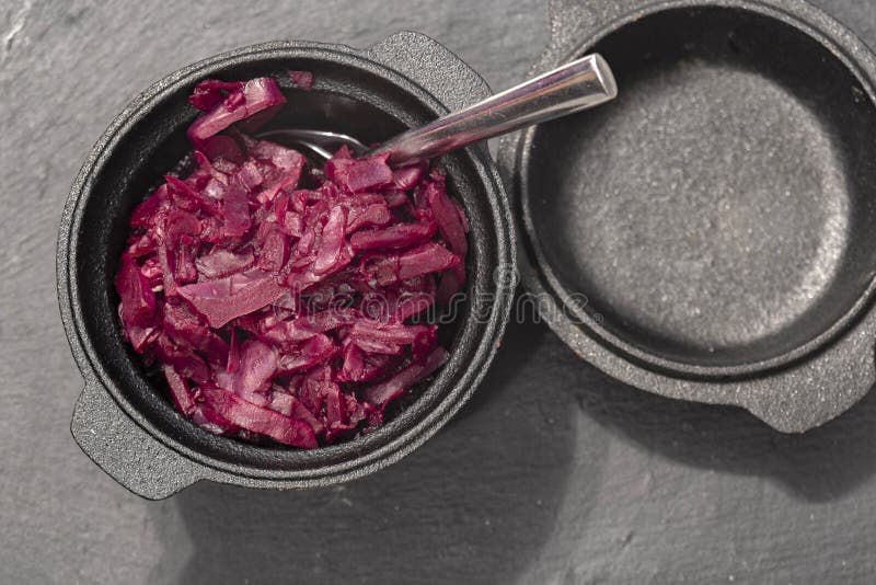 Red Cabbage in a Cast Iron Dish Pot. Stock Image - Image of pickle ...