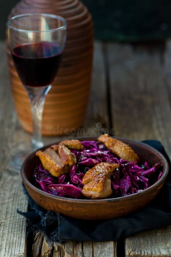 Red Cabbage and Duck Breast Spicy Salad Stock Photo - Image of breast ...