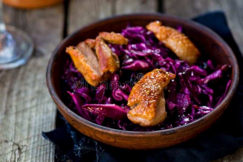 Red Cabbage and Duck Breast Spicy Salad Stock Image - Image of fillet ...
