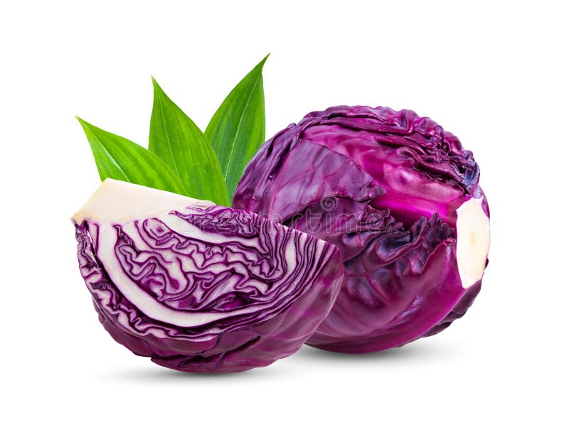 Red Cabbage with Leaf Isolated on White Background Stock Photo - Image ...