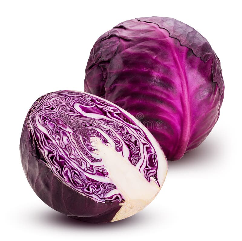 Red Cabbage One Cut in Half and Slice Stock Photo - Image of food ...