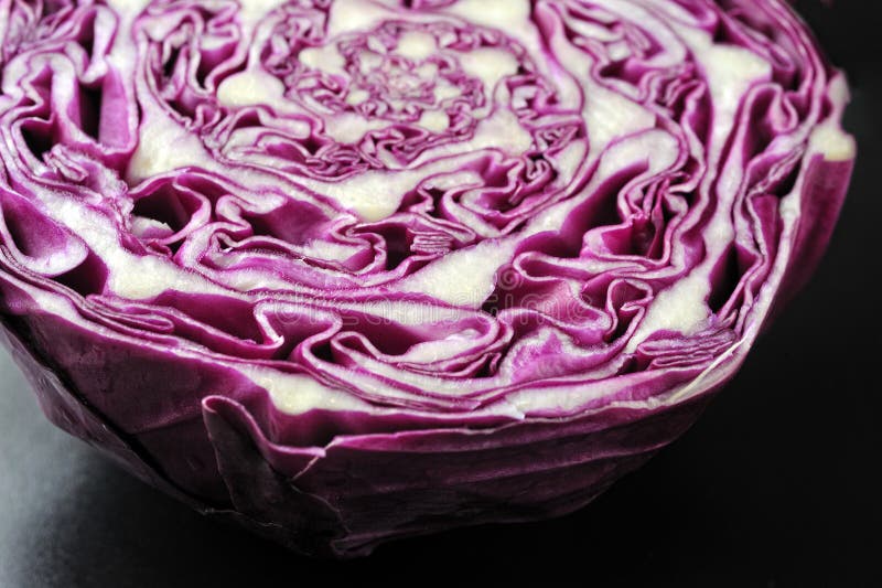 Red Cabbage Slice Isolated on Black, Top View, Square Photo Stock Image ...