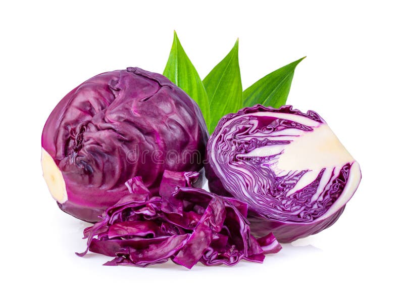 Red Cabbage with Leaf Isolated on White Background. Stock Photo - Image ...