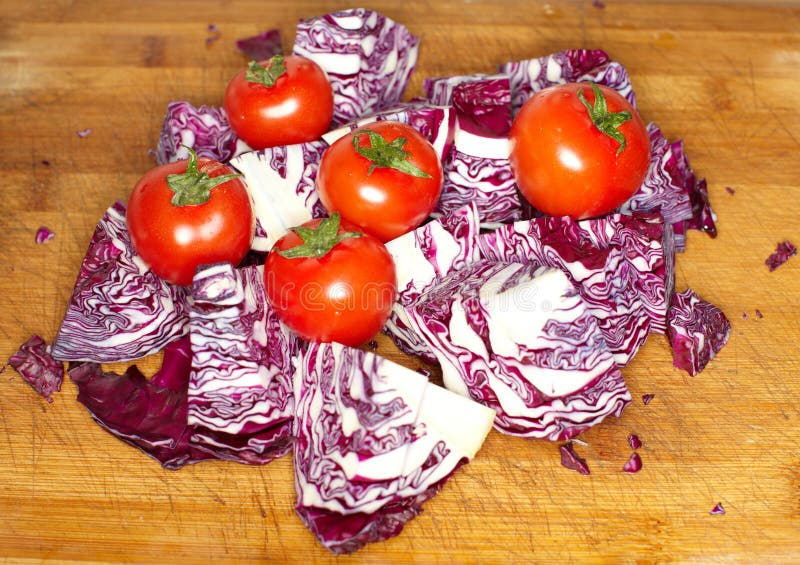 Red Cabbage Slices and Red Cherry Tomatoes Stock Image - Image of ...