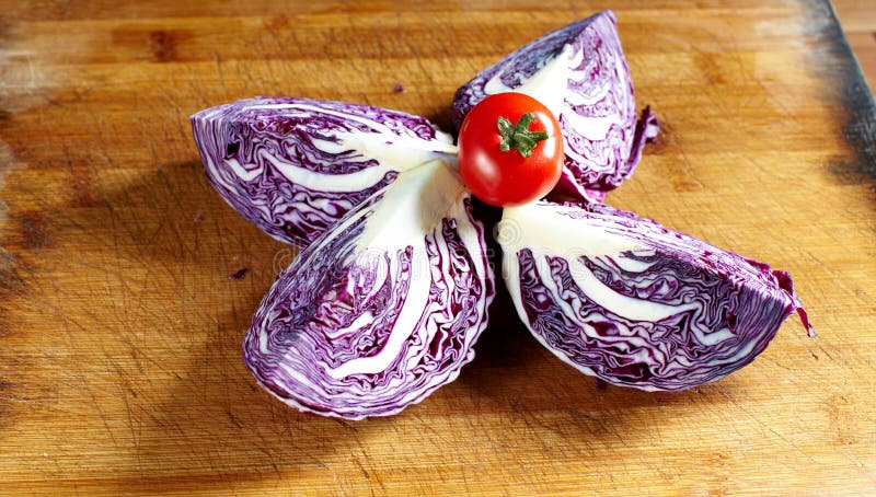 Red Cabbage Slices and Red Cherry Tomatoes Stock Image - Image of ...
