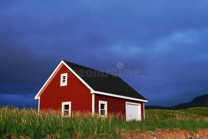 Red cabin stock photo. Image of newfoundland, cloud, green - 38752956