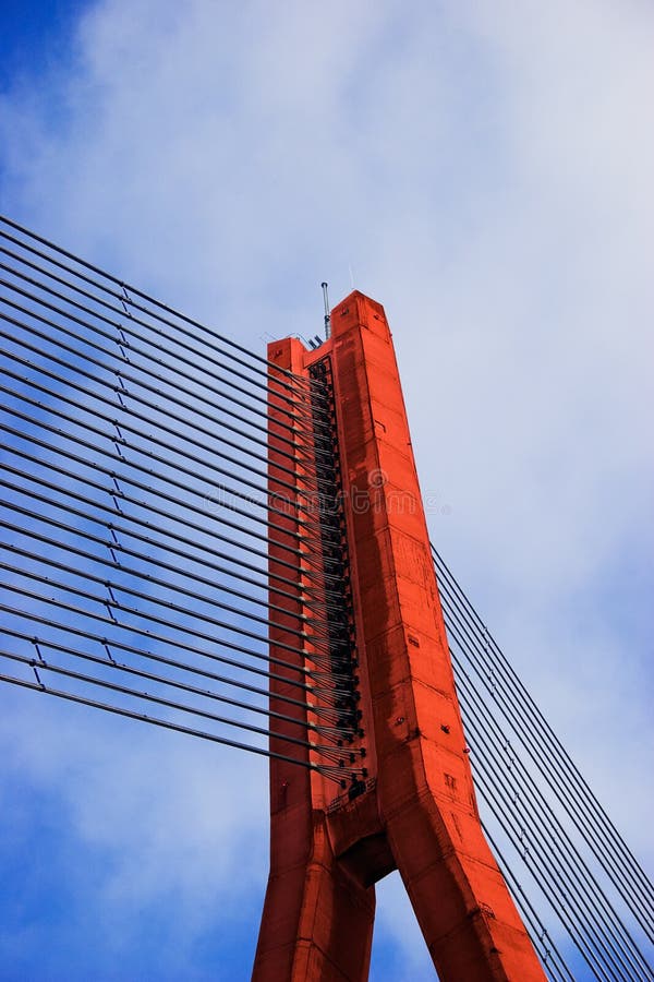 Red Cable bridge stock photo. Image of support, tall, cable - 1421890