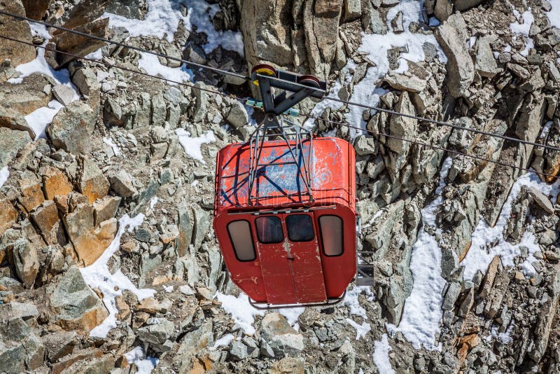 Red Cable Car Railway, Cableway, in Ski Resort Stock Image - Image of ...