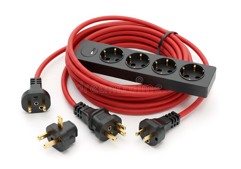 A Red Cable is Wrapped Around a Black Power Strip AI Generated Stock ...