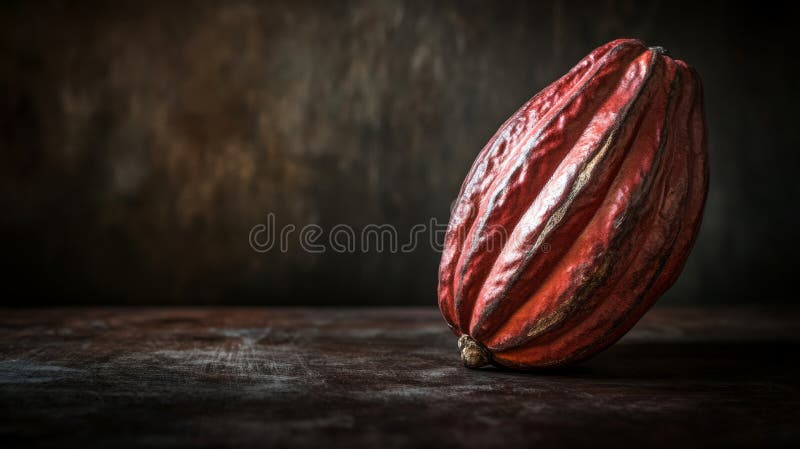 Red Cacao Pod Set Against a Dark Background in a Dramatic Photo Stock ...