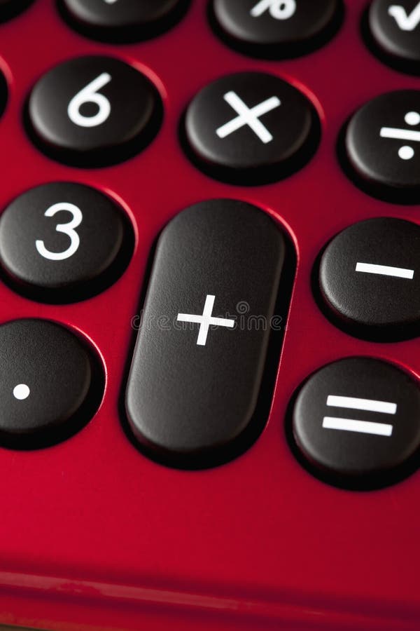 Red calculator, close up stock photo. Image of tool, portrait - 50490742