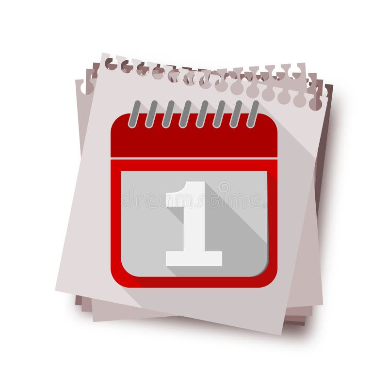 Red Calendar with Long Shadow - Vector Icon Number 1 Stock Vector ...