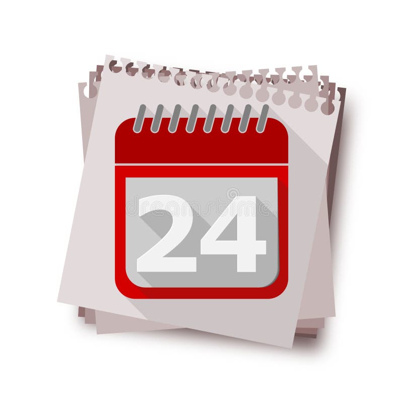 Red Calendar with Long Shadow - Vector Icon Number 24 Stock Vector ...