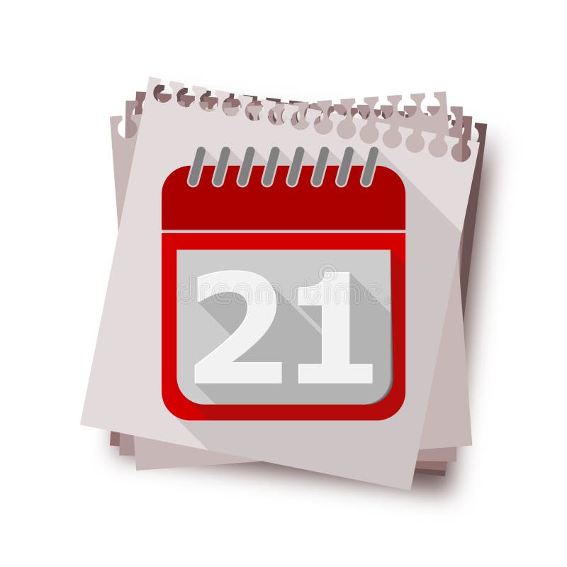 Red Calendar with Long Shadow - Vector Icon Number 21 Stock Vector ...