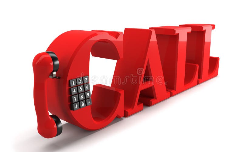 Red CALL Word with Phone Handle. 3D Rendering. Stock Illustration ...