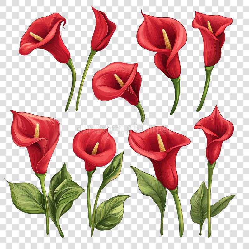 Red calla lilies set stock photo. Illustration of plant - 341487984