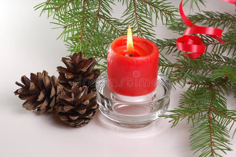 Red candle stock photo. Image of needle, isolated, tinsel - 7489030