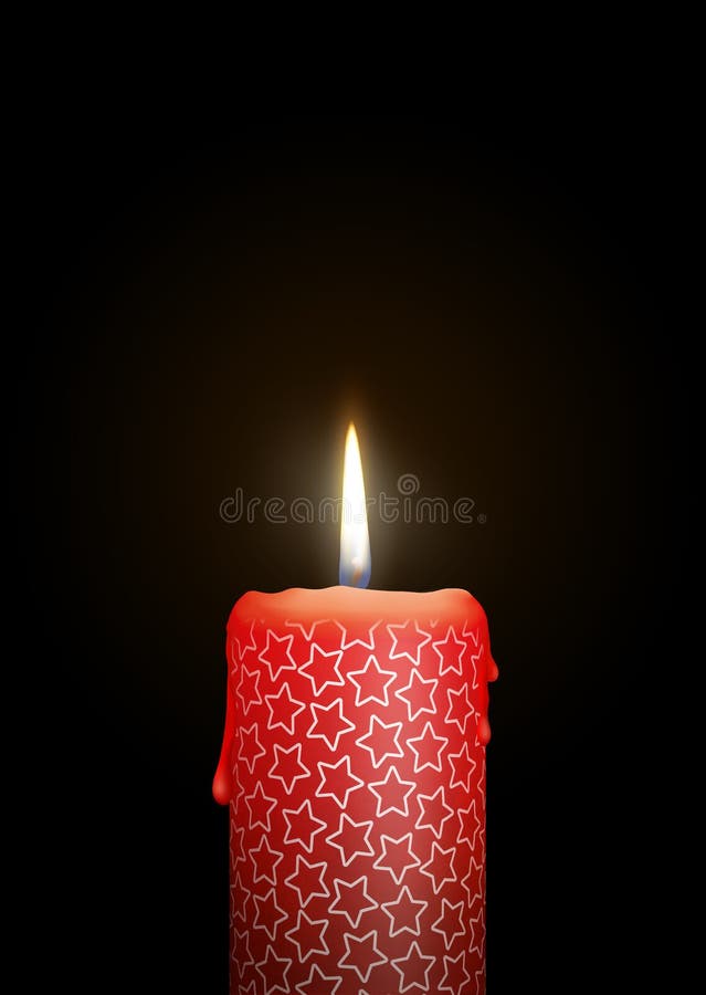 Red Candle Burning in the Dark. Surface is Decorated with Starlet ...