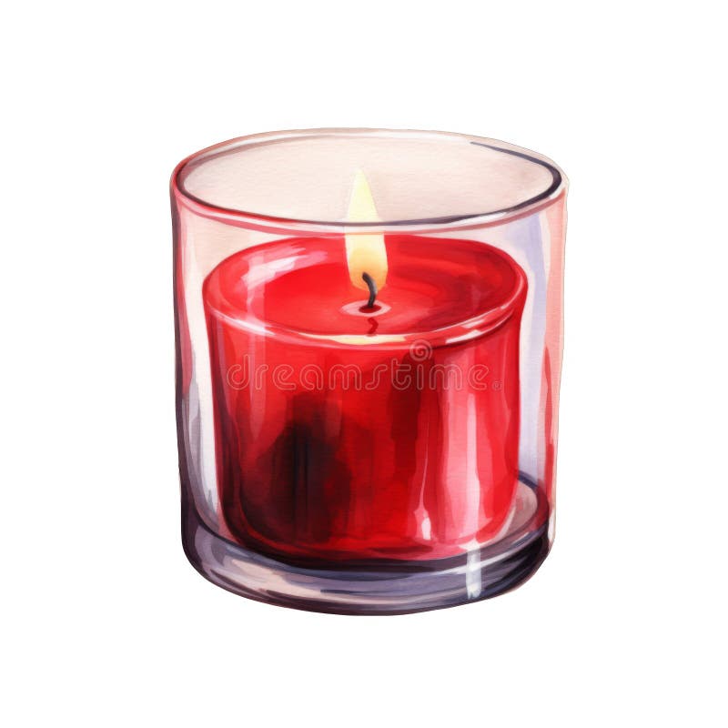 A Red Candle Burning in a Glass Container Stock Image - Illustration of ...