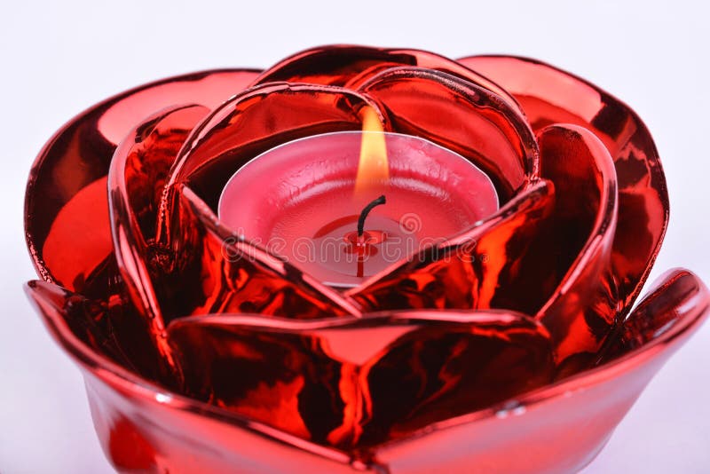 Red Candle in Candlestick on White Background Stock Image - Image of ...