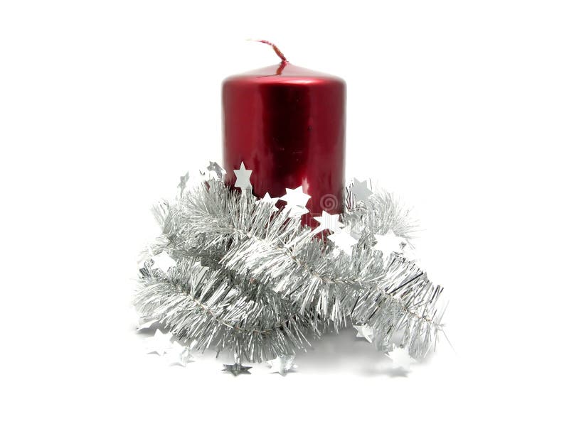 Red Candle with Christmas Decoration Stock Image - Image of isolated ...