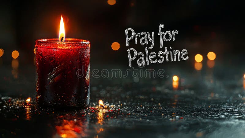 Red Candle Flame with Pray for Palestine Text and Bokeh Lights Stock ...