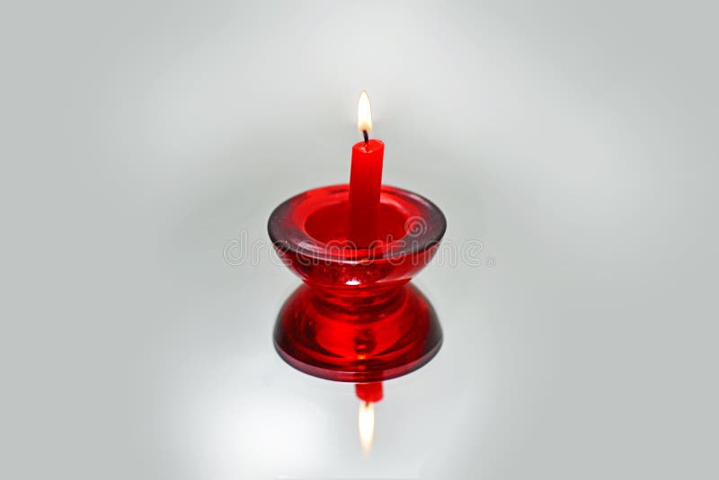 Red Candle on Mirror with Reflection. Stock Image - Image of flame ...